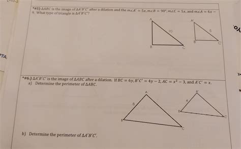Solved 5 Abc Is The Image Of A′b′c′ After A Dilation