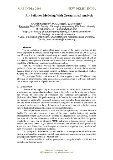 Pdf Air Pollution Modeling With Geostatistical Analysis