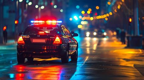 Premium Photo Strobe Lights Of Police Car At Night