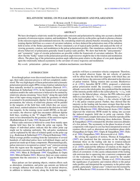Pdf Relativistic Model On Pulsar Radio Emission And Polarization