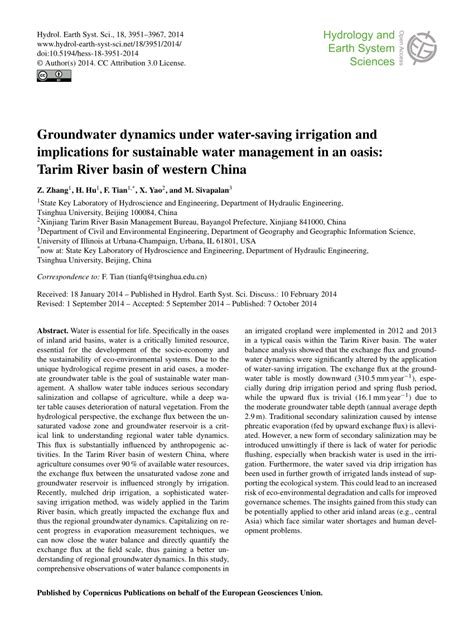 Pdf Groundwater Dynamics Under Water Saving Irrigation And Implications For Sustainable Water