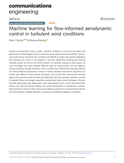 Pdf Machine Learning For Flow Informed Aerodynamic Control In Turbulent Wind Conditions