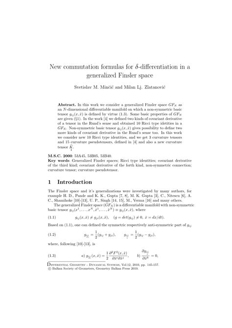 Pdf New Commutation Formulas For δ Differentiation In A Generalized