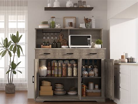 Dainslef Large Buffet Storage Cabinet Farmhouse Kitchen Sideboard Buffet With 3