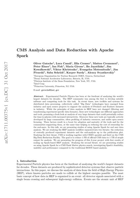 Pdf Cms Analysis And Data Reduction With Apache Spark