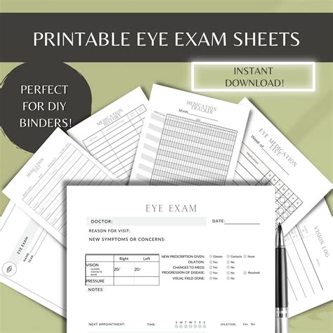 Printable Eye Exam Info Logs Printable Eye Drop Sheet And Checklist Diy Medical Binder