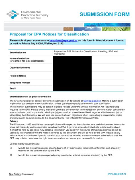 Fillable Online Epa Govt Proposal For Epa Notices For Classification