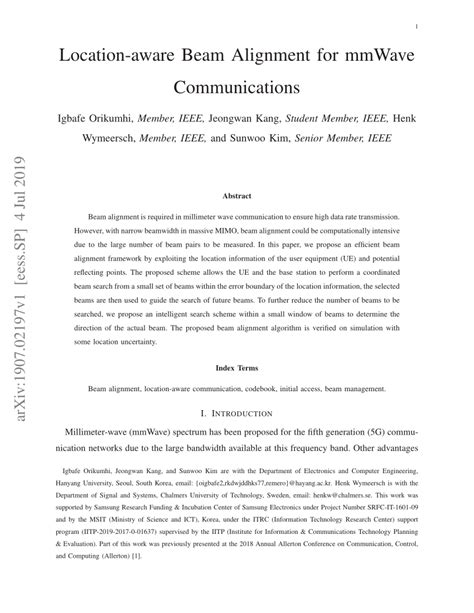 Pdf Location Aware Beam Alignment For Mmwave Communications
