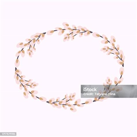 버드 나무 화환 버드 나무 나뭇 가지로 만든 타원형 프레임 버드 나무 줄기로 만든 부활절 화환 벡터 플랫 일러스트레이션 초대장 엽서 인쇄용 디자인 0명에 대한 스톡 벡터