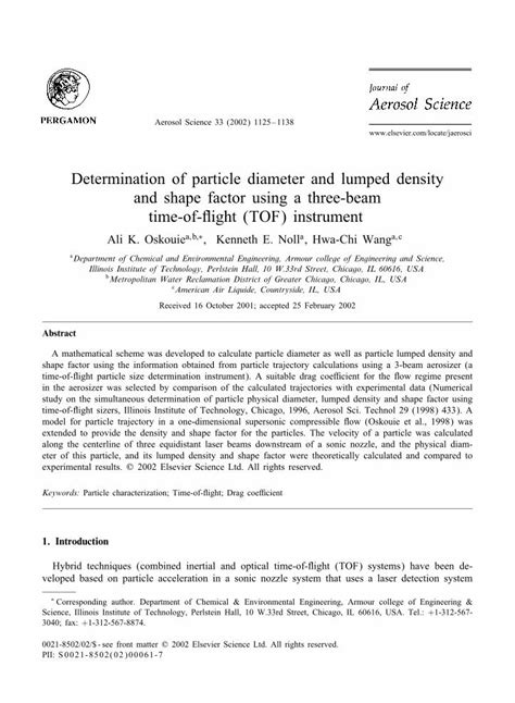 pdf determination of particle diameter and lumped density and shape