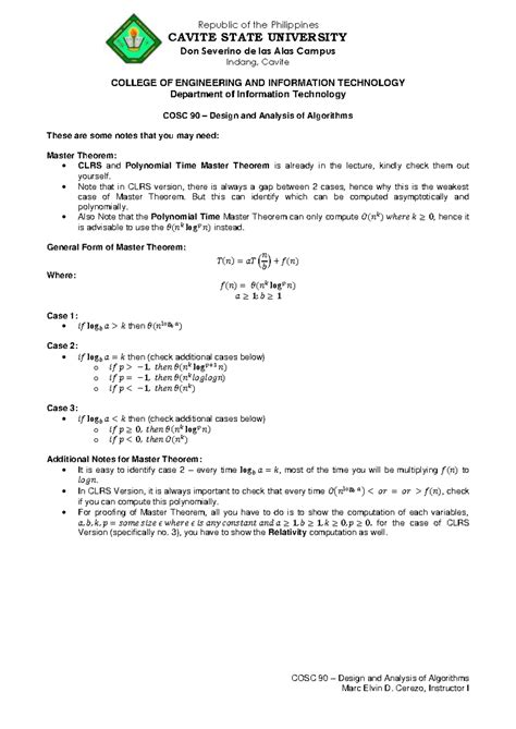 Cosc 90 Lecture Notes Republic Of The Philippines Cavite State University Don Severino De