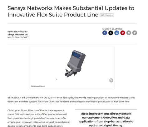 Sensys Networks Makes Substantial Updates To Innovative Flex Suite Product Line PRWeb Sensys
