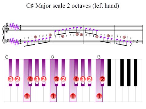 C Sharp Major Scale Octaves Left Hand Piano Fingering Figures