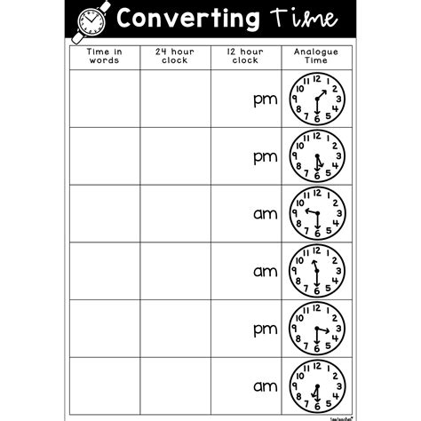 Free Time Worksheet Converting Analogue To Digital Download Free Time