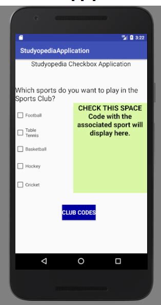 Android Checkbox Control Studyopedia