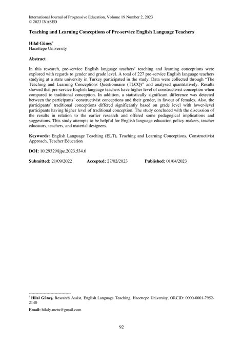 Pdf Teaching And Learning Conceptions Of Pre Service English Language Teachers