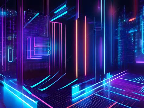 An Illustrations Of Binary Code And Geometric Neon Lights Representing