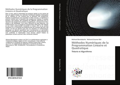 Méthodes Numériques De La Programmation Linéaire Et Quadratique 978 3 8416 4112 0 3841641121