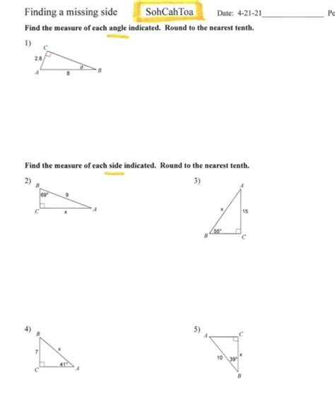 [solved] Finding A Missing Side Sohcahtoa Date 4 21 21 Find The Measure Of Course Hero