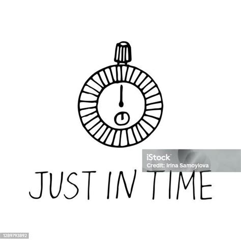 스톱워치와 레터링은 시간 아이콘 포스터에 있습니다 스케치 핸드 그린 낙서 벡터 흑백 미니멀리즘 품질 관리 슬로건 원칙 비즈니스 납품 개념에 대한 스톡 벡터 아트 및 기타