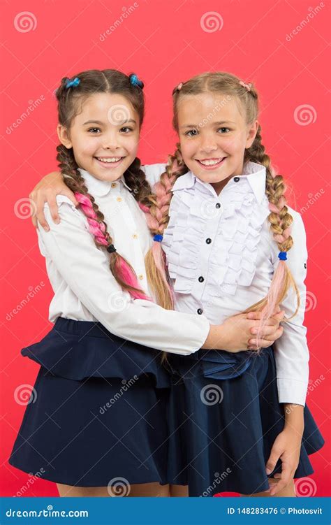 Should School Be More Fun Schoolgirls With Cute Hairstyle And Happy Smiles Best Friends