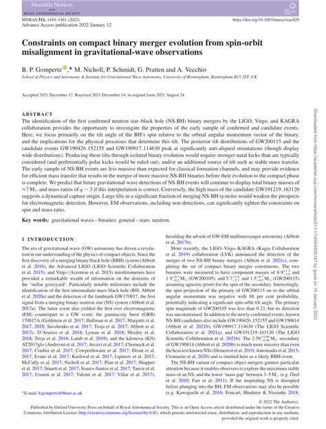 Pdf Constraints On Compact Binary Merger Evolution From Spin Orbit