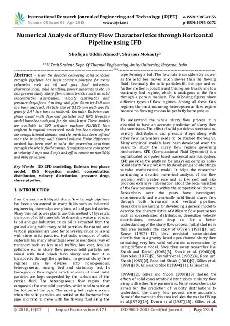 Pdf Numerical Analysis Of Slurry Flow Characteristics Through Horizontal Pipeline Using Cfd