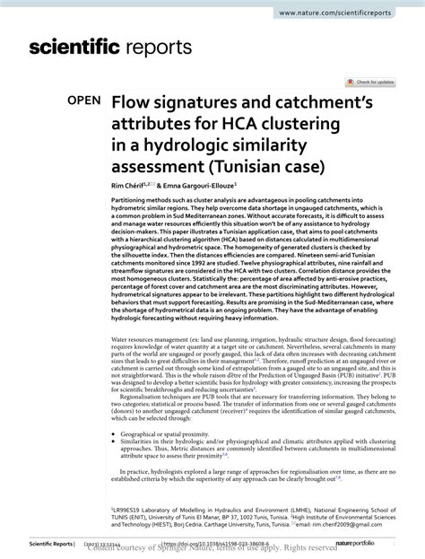Pdf Flow Signatures And Catchments Attributes For Hca Clustering In