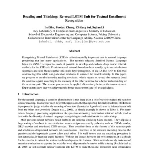 Reading And Thinking Re Read Lstm Unit For Textual Entailment