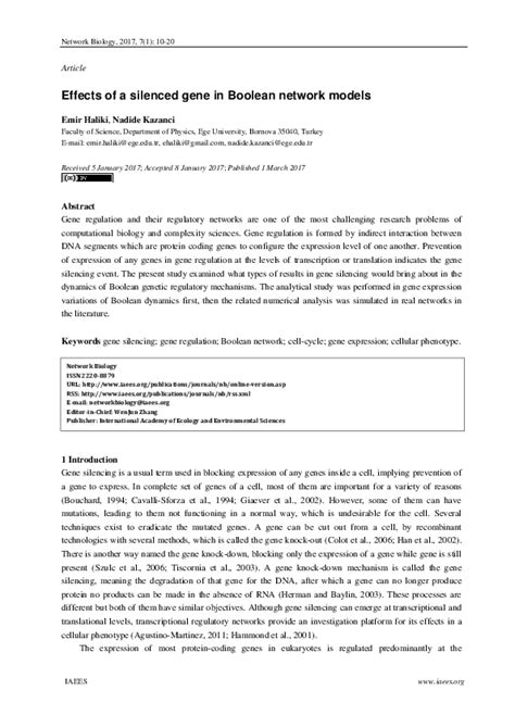 Pdf Effects Of A Silenced Gene In Boolean Network Models Iaees