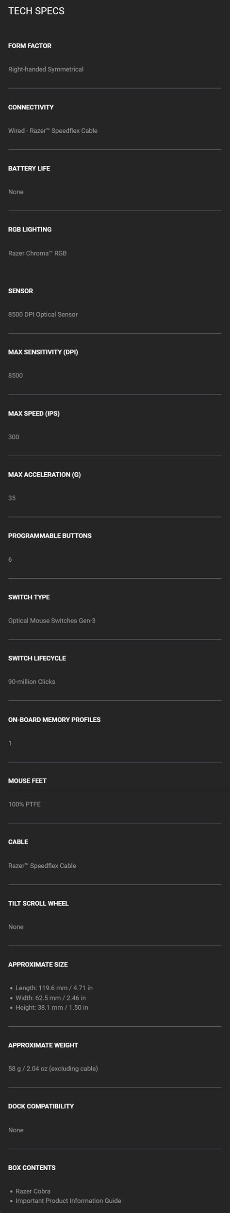 Razer Cobra Wired Optical Gaming Mouse Rz01 04650100 Mwave