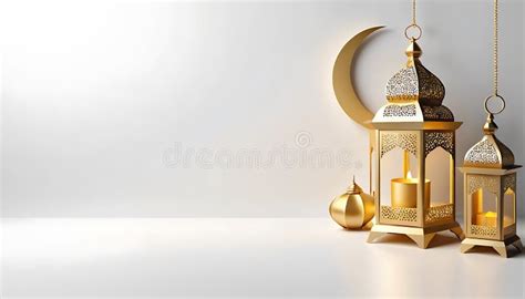 Lamp In Golden Colour For Eid Greeting Isolated On White Background