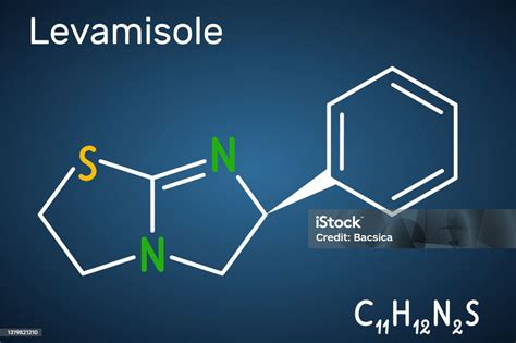 레바미솔 분자 기생 바이러스 세균 감염의 치료를위한 항 헬머인틱 약물입니다 짙은 파란색 배경의 구조적 화학 포뮬러 0명에 대한 스톡 벡터 아트 및 기타 이미지 Istock