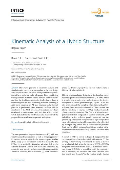 Pdf Kinematic Analysis Of A Hybrid Structure