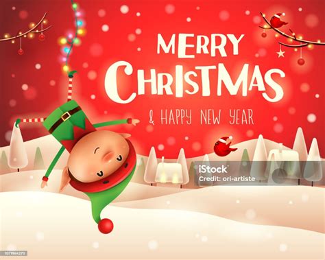 즐거운 성탄절 작은 엘 프 크리스마스 눈 장면 겨울 풍경에 거꾸로 매달려 크리스마스에 대한 스톡 벡터 아트 및 기타 이미지 크리스마스 거꾸로 겨울 Istock
