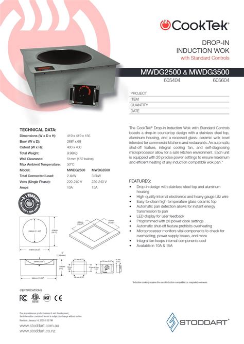 Cooktek Mwdg3500 Drop In Induction Wok Burner Silverchef
