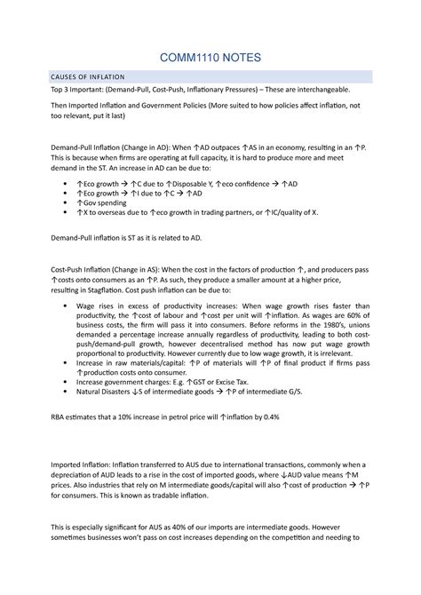 Comm1110 Lecture 15 Part 2 Comm1110 Notes Causes Of Inflation Top 3 Important Demand Pull