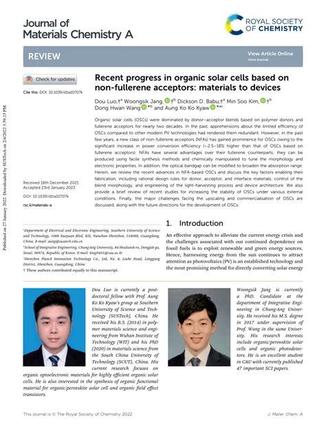 Pdf Recent Progress In Organic Solar Cells Based On Non Fullerene