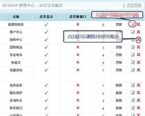 自定义导航栏 系统设置 Ecshop帮助