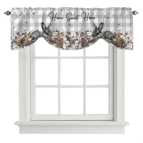 Rabbits Pine Cone Tie Up Valance Curtains For Windows Kitchen Curtains