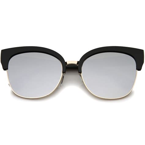Modern Mirrored Flat Lens Cat Eye Half Frame Sunglasses Zerouv