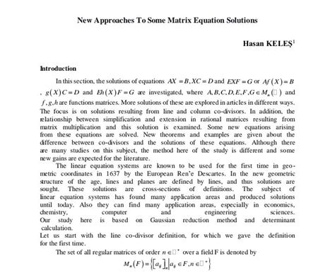PDF New Approaches To Some Matrix Equation Solutions