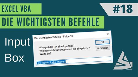 Excel Vba Die Wichtigsten Befehle 18 Inputbox Gestalten Eingaben Verwenden And Datentypen