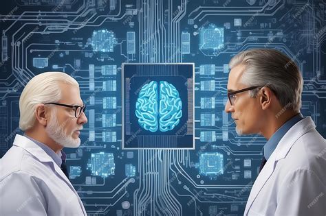 Premium Photo Scientists Comparing Computer Chip And Brain Diagram