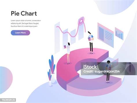 원형 차트 아이소메트릭 일러스트레이션 개념의 방문 페이지 템플릿입니다 웹 사이트 및 모바일 웹 사이트에 대한 웹 페이지 디자인의 현대 평면 디자인 개념 벡터 일러스트레이션