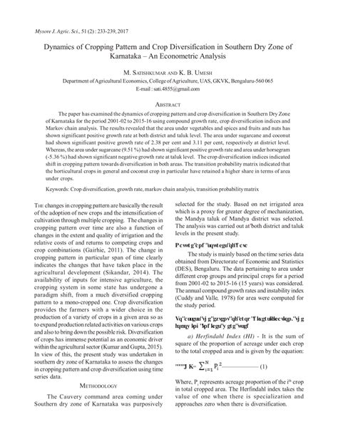 Pdf Dynamics Of Cropping Pattern And Crop Diversification In Southern Dry Zone Of Karnataka