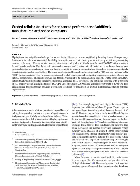 Pdf Graded Cellular Structures For Enhanced Performance Of Additively Manufactured Orthopaedic