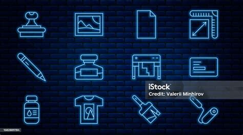 선 페인트 롤러 브러시 명함 빈 문서 잉크병 지우개가 있는 연필 스탬프 플로터 및 그림 가로 아이콘을 설정합니다 벡터 고무에 대한 스톡 벡터 아트 및 기타 이미지 Istock