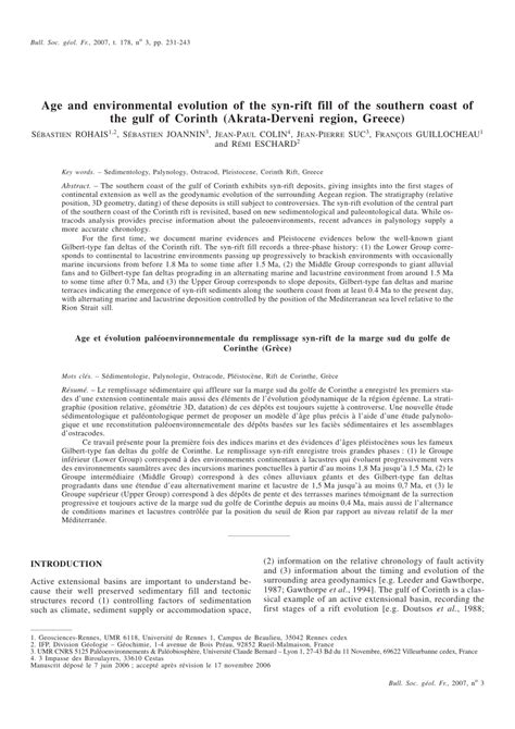 Pdf Age And Environmental Evolution Of The Syn Rift Fill Of The Southern Coast Of The Gulf Of