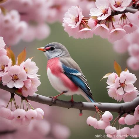 Bird In Cherry Tree Stable Diffusion Online